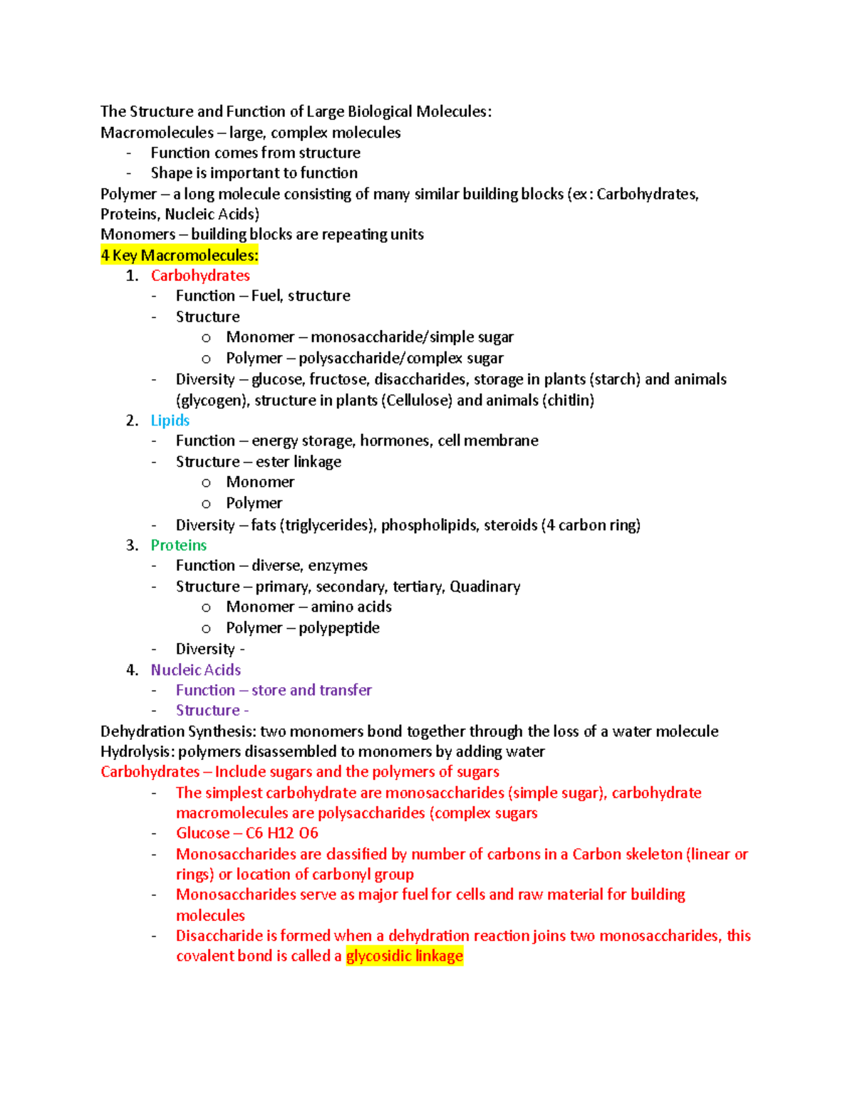 Bio notes 2:3 - The Structure and Function of Large Biological ...