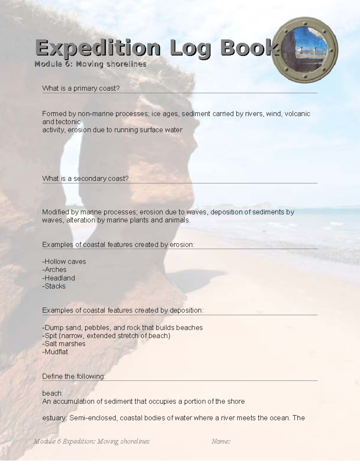 Log Book 6 - logbook - Expedition Log BookExpedition Log Book Module 6 ...