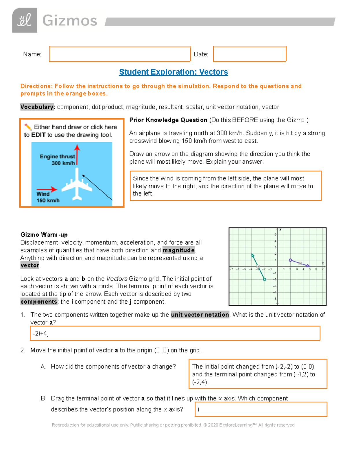 Copy of Vectors SE - nothing - Name: Date: Student Exploration: Vectors ...