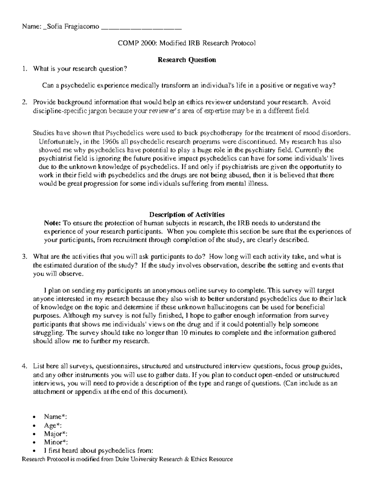 2000 comp - assignment for class - COMP 2000: Modified IRB Research ...