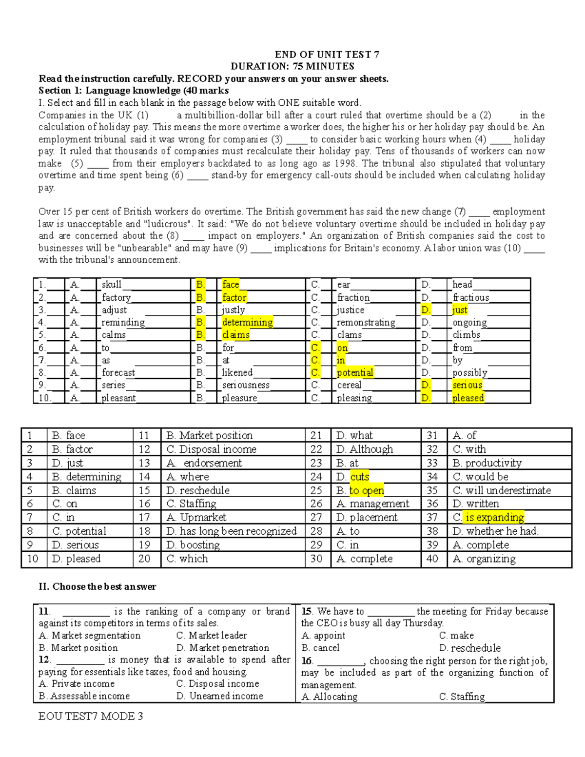 EOU UNIT 7 - end of unit test - END OF UNIT TEST 7 DURATION: 75 MINUTES ...