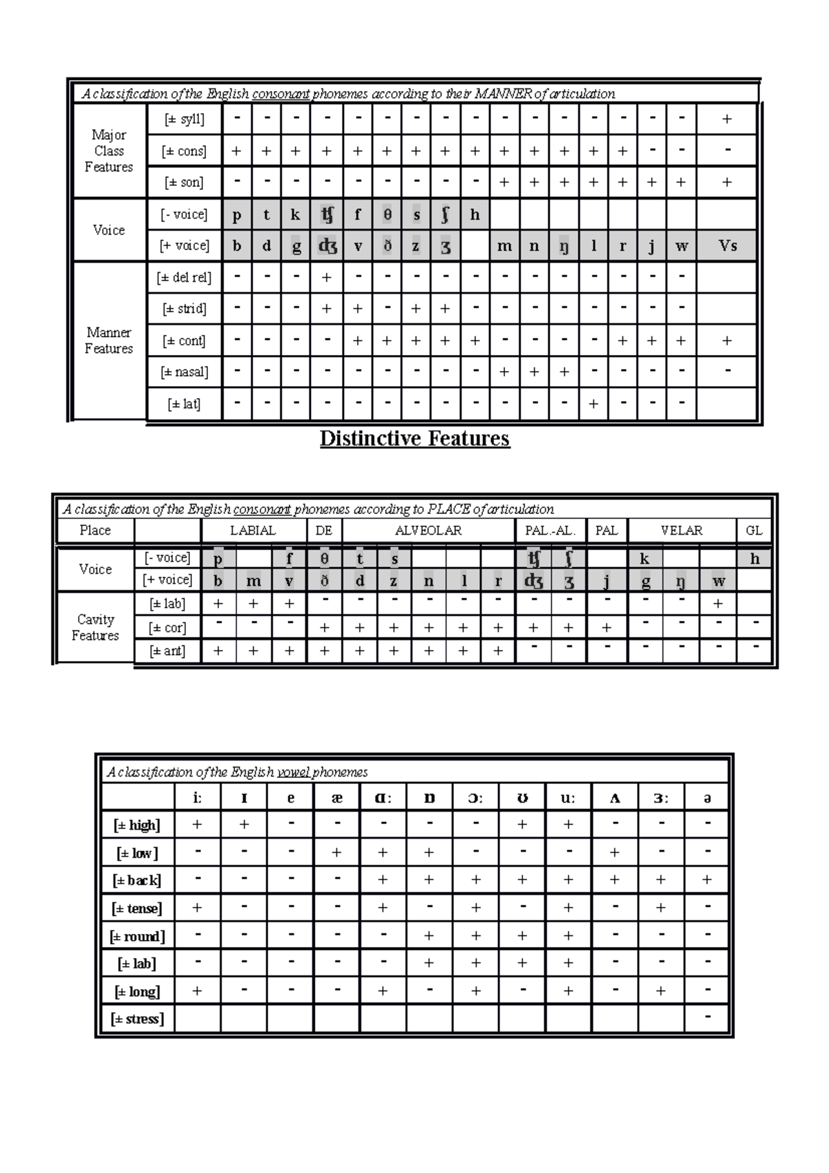 Distinctive Features charts - A classification of the English consonant ...