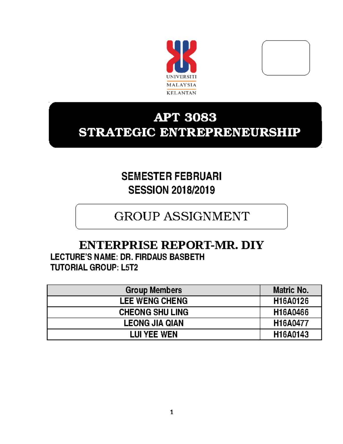 Full Assignment Strategic - SEMESTERFEBRUARI SESSION2 018 / 2019 ...