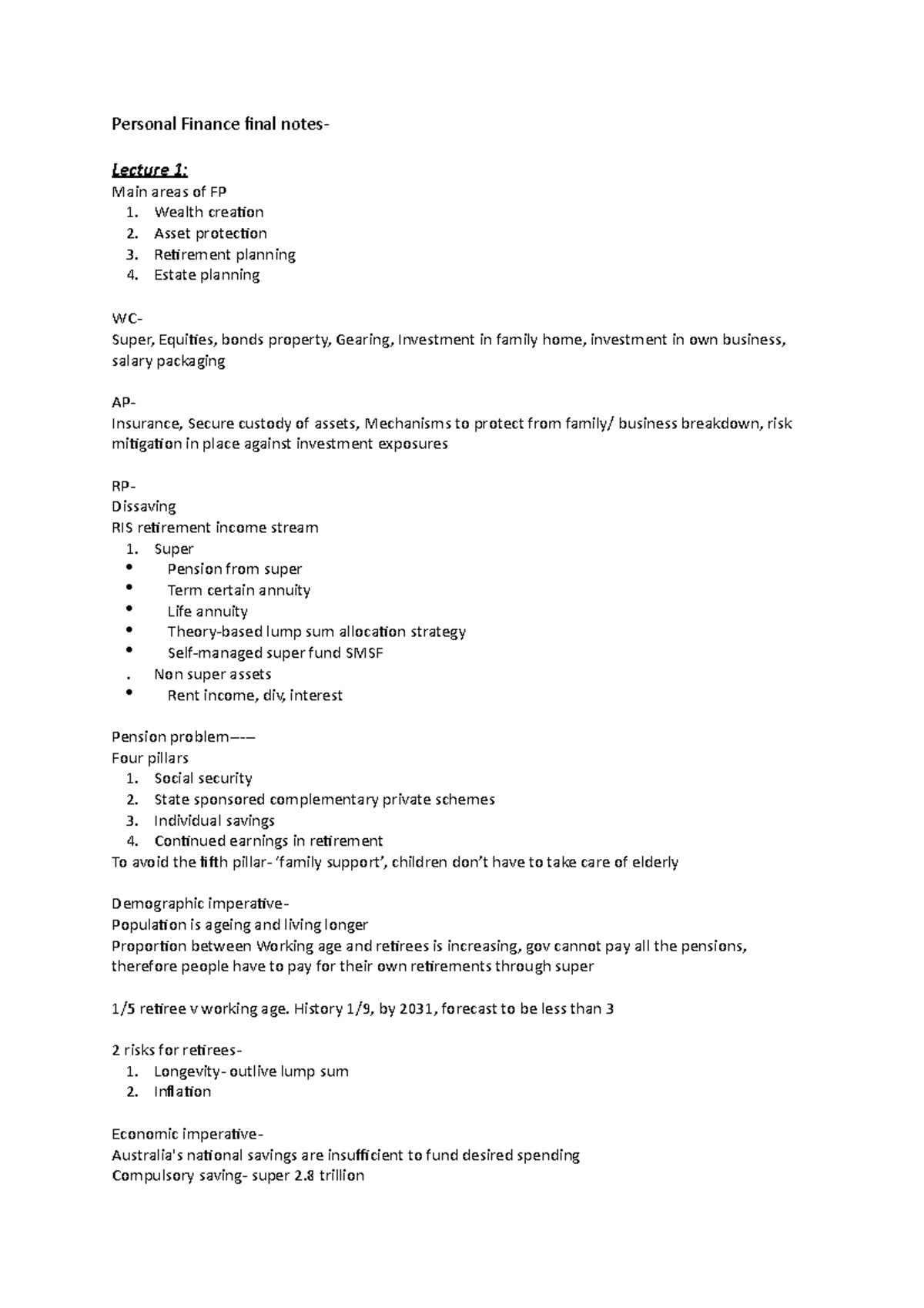 Personal Finance final notes - Personal Finance inal notes- Lecture 1 ...