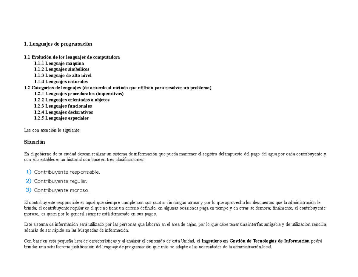 Lenguajes de programación - 1. Lenguajes de programación 1 Evolución de ...