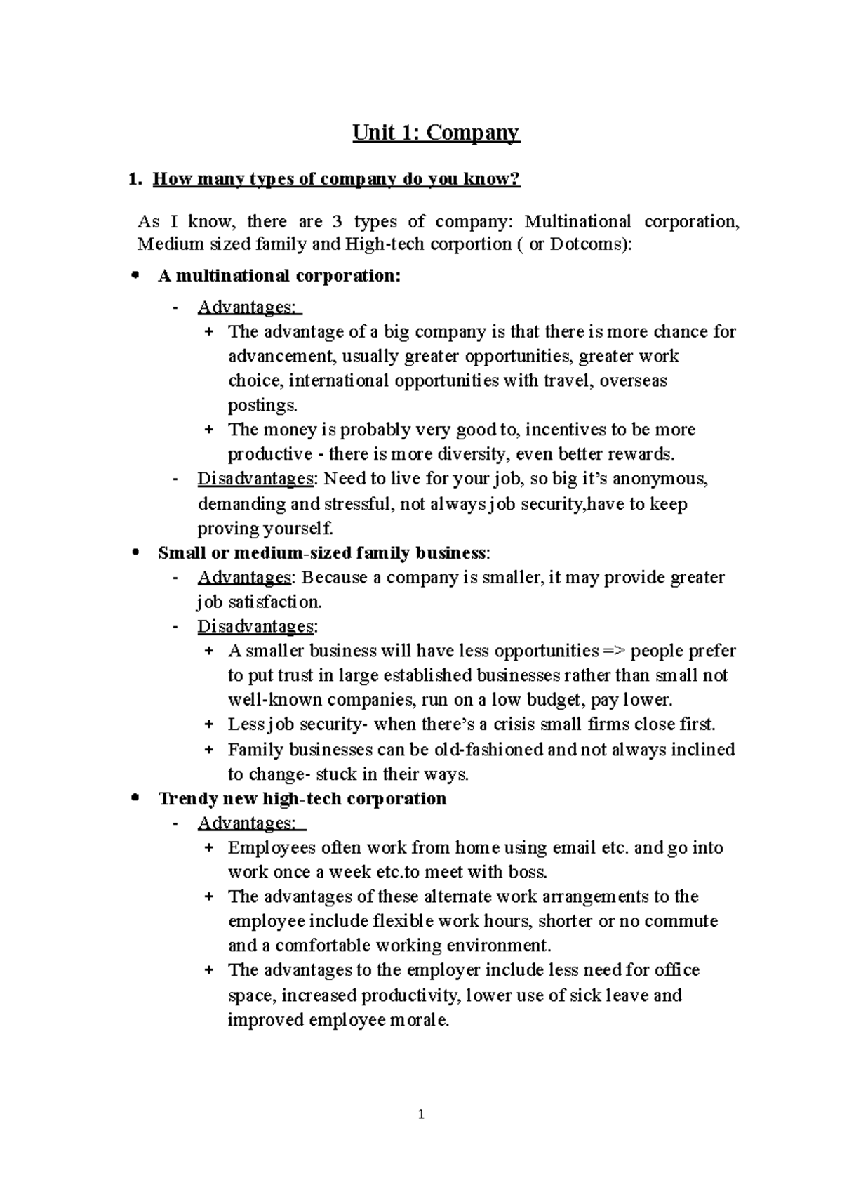 English speaking Năm 2 - Unit 1: Company How many types of company do ...