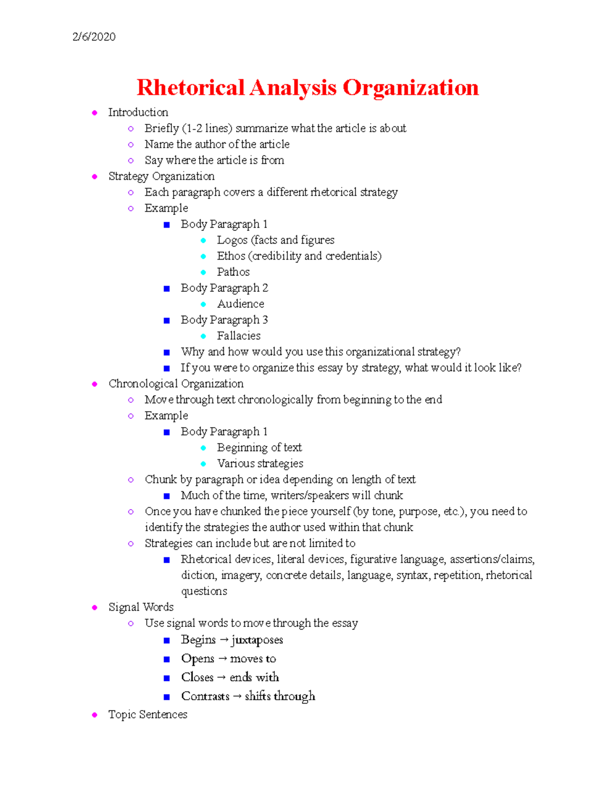 Rhetorical Analysis Organization (2 6 2020) - 2/6/ Rhetorical Analysis ...