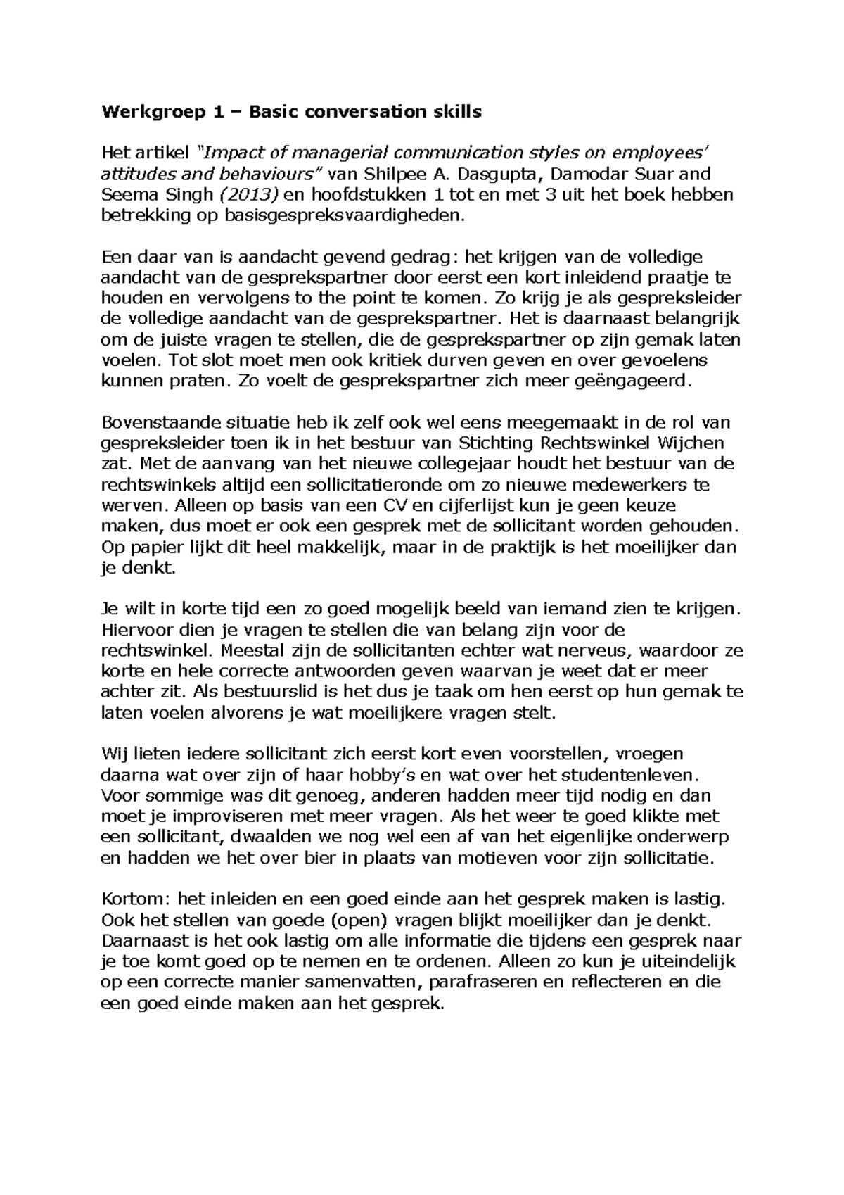 Werkgroep 1 Basic Conversation Skills Werkgroep 1 Basic Werkgroep 1 Basic Conversation Skills Werkgroep 1 Basic