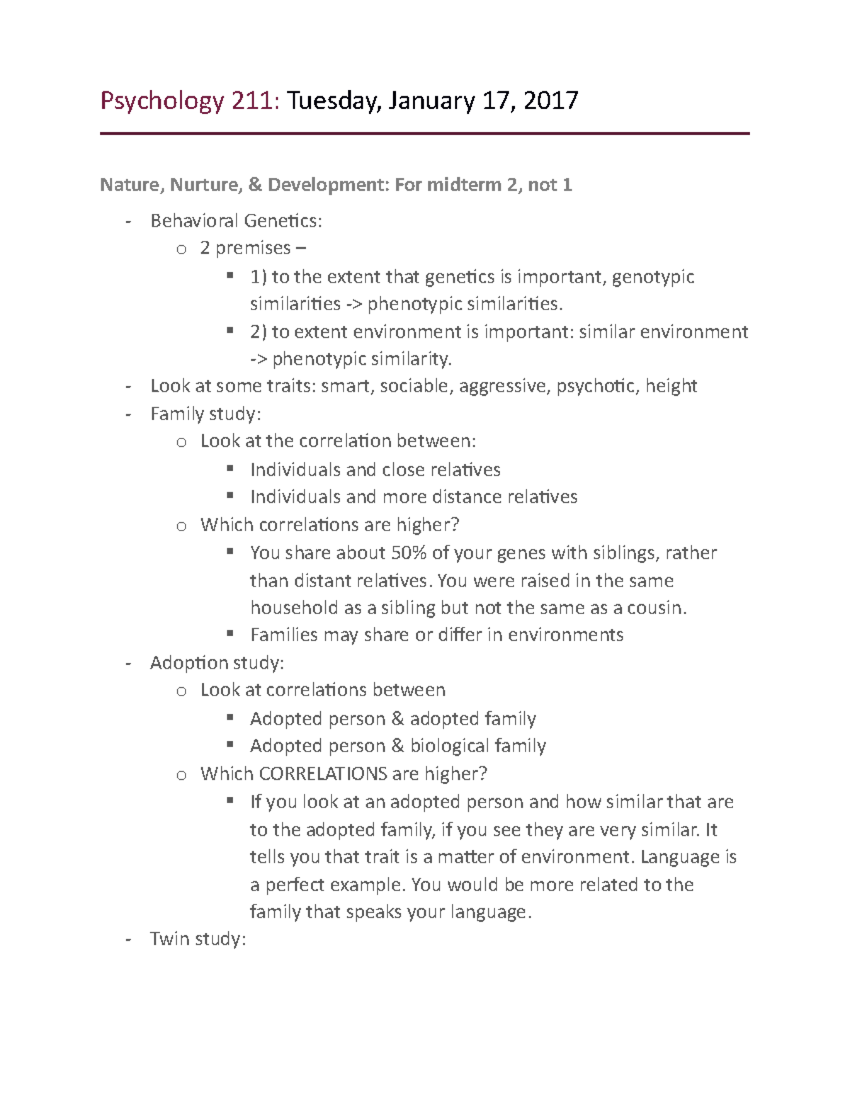 Psych 211 Jan17 New Unit - Psychology 211: Tuesday, January 17, 2017 ...