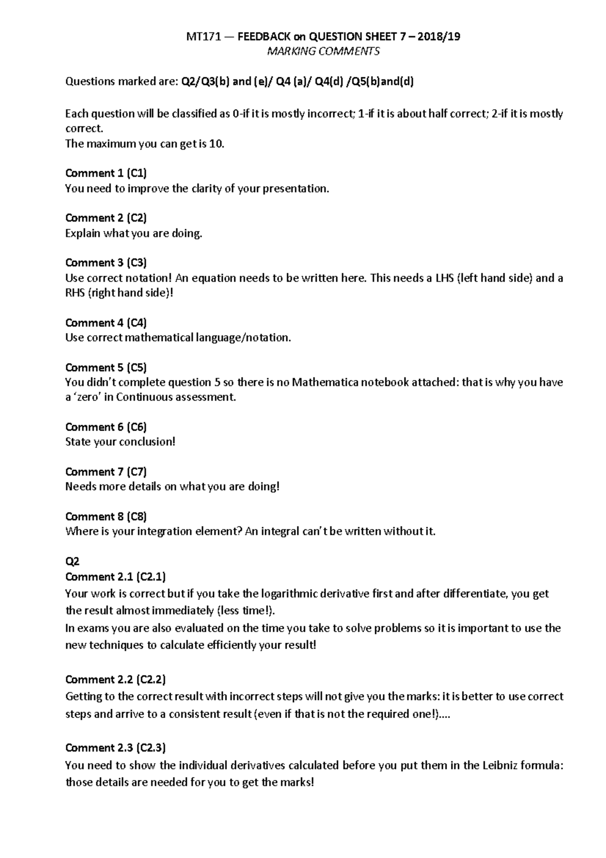 MT1710 Sheet 7 Feedback - Warning: TT: undefined function: 32 MT171 ...