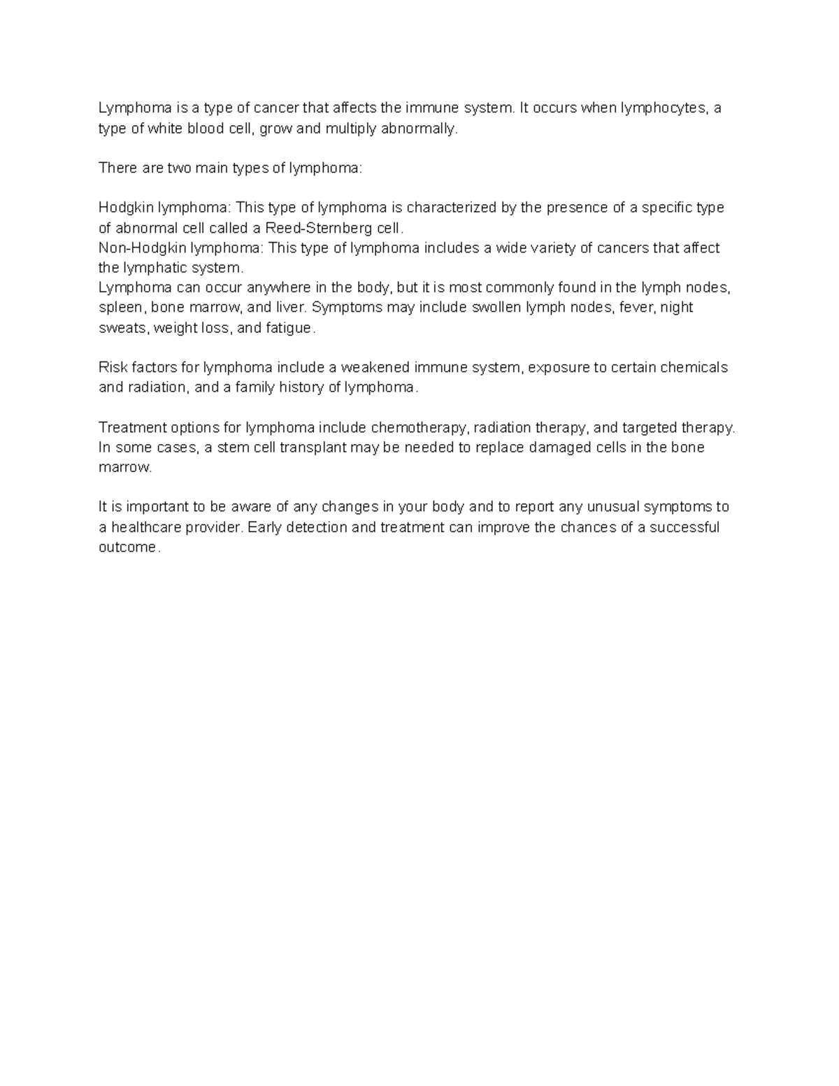 Lymphoma study guide - Lymphoma is a type of cancer that affects the ...