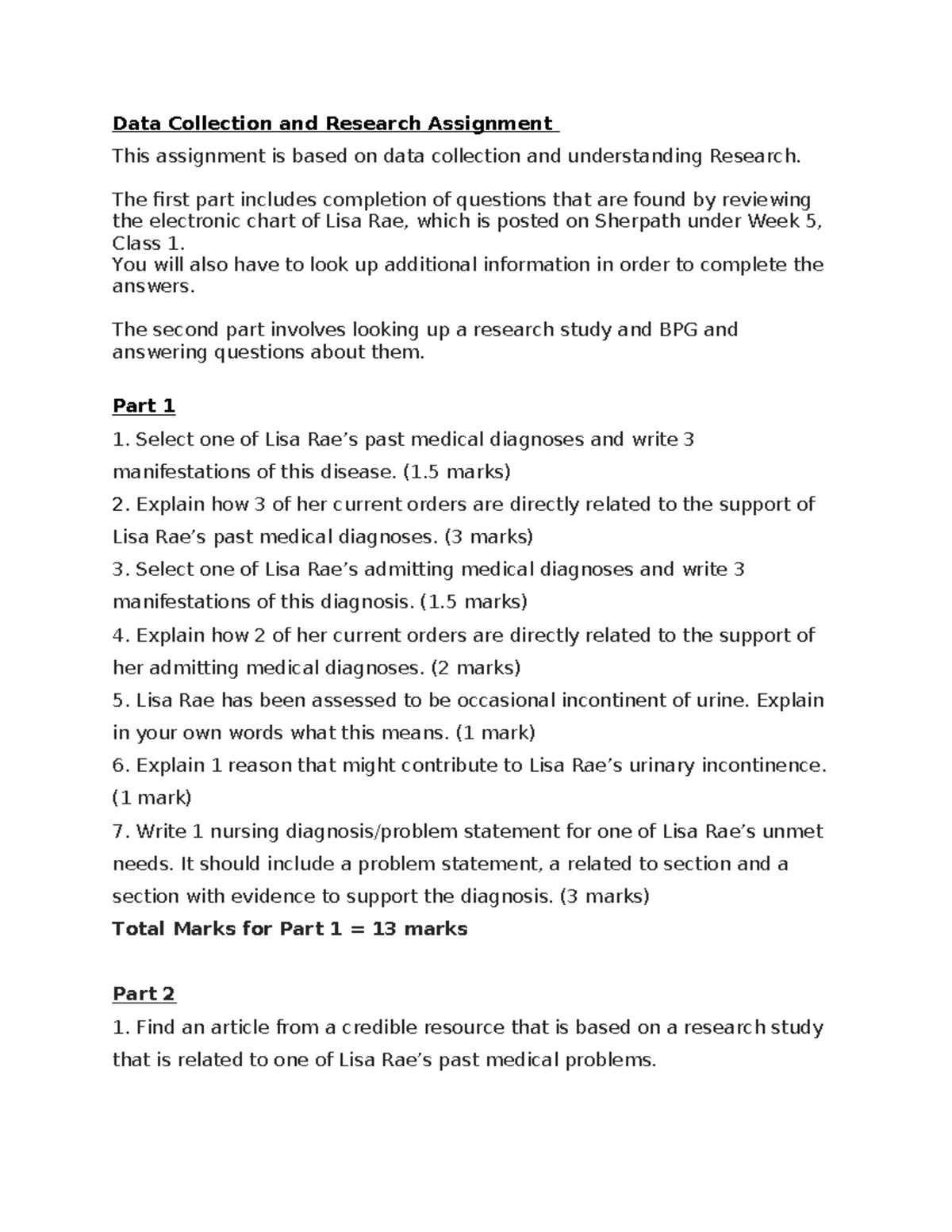 Data Collection and Research Assignment - Lisa Rae - Data Collection ...
