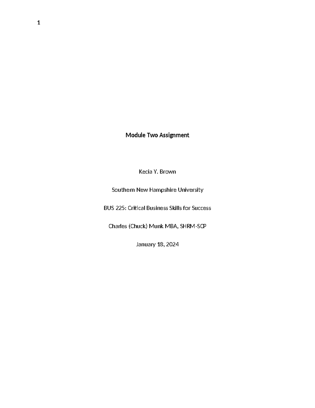 BUS225 Module Two Assignment - Module Two Assignment Kecia Y. Brown Southern New Hampshire - Studocu