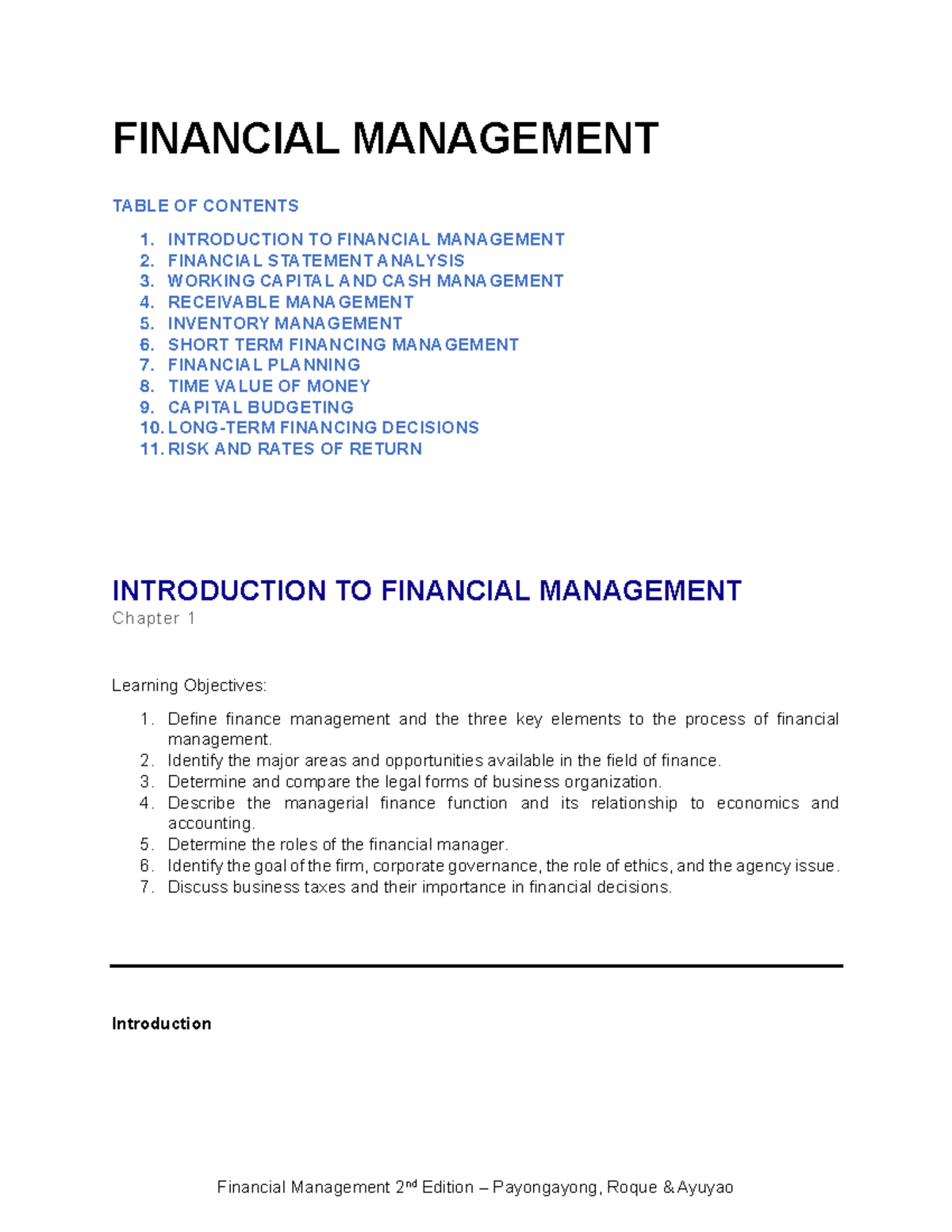 FM-P Chapter-1 - hyff - FINANCIAL MANAGEMENT TABLE OF CONTENTS 1 ...