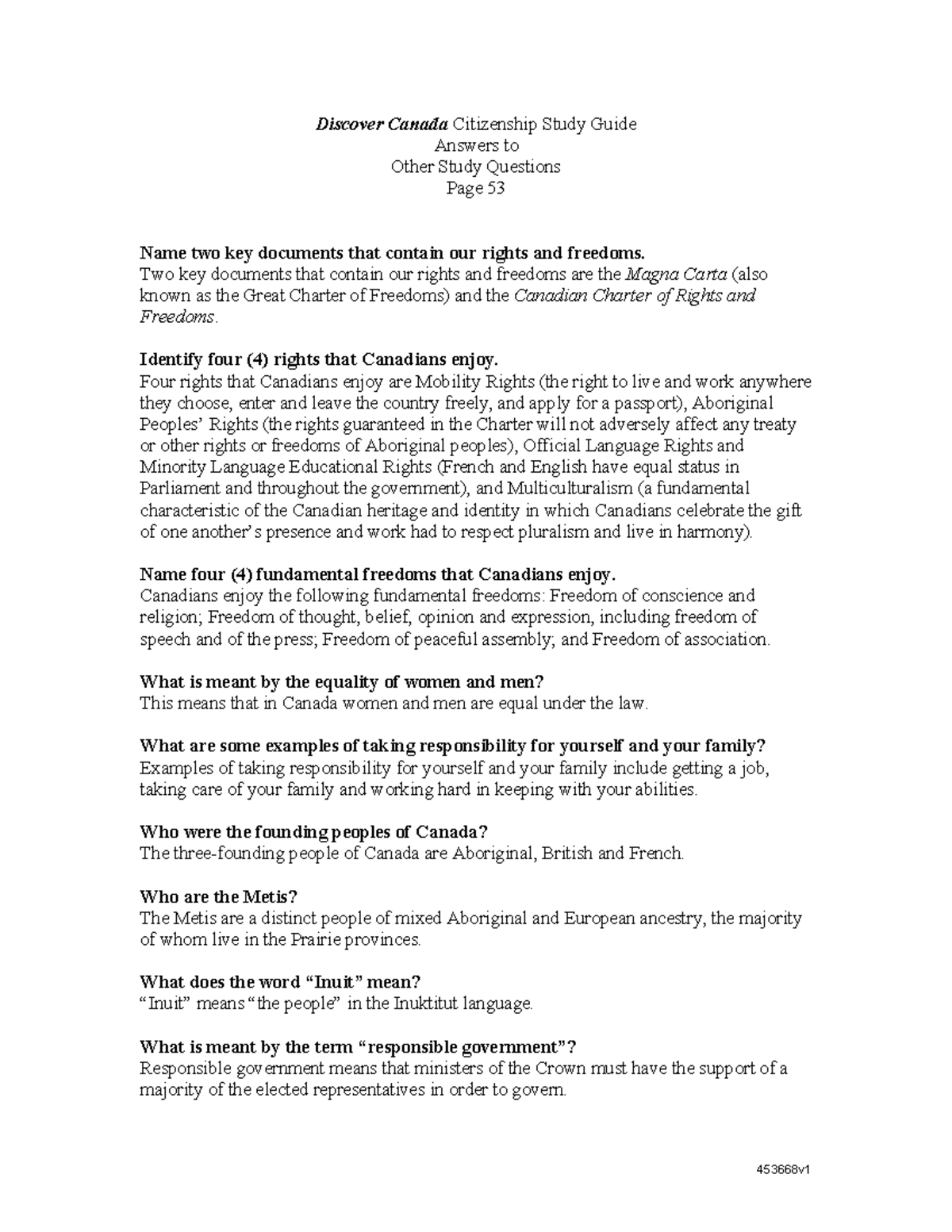 Discover Canada Other Study Questions - Discover Canada Citizenship ...