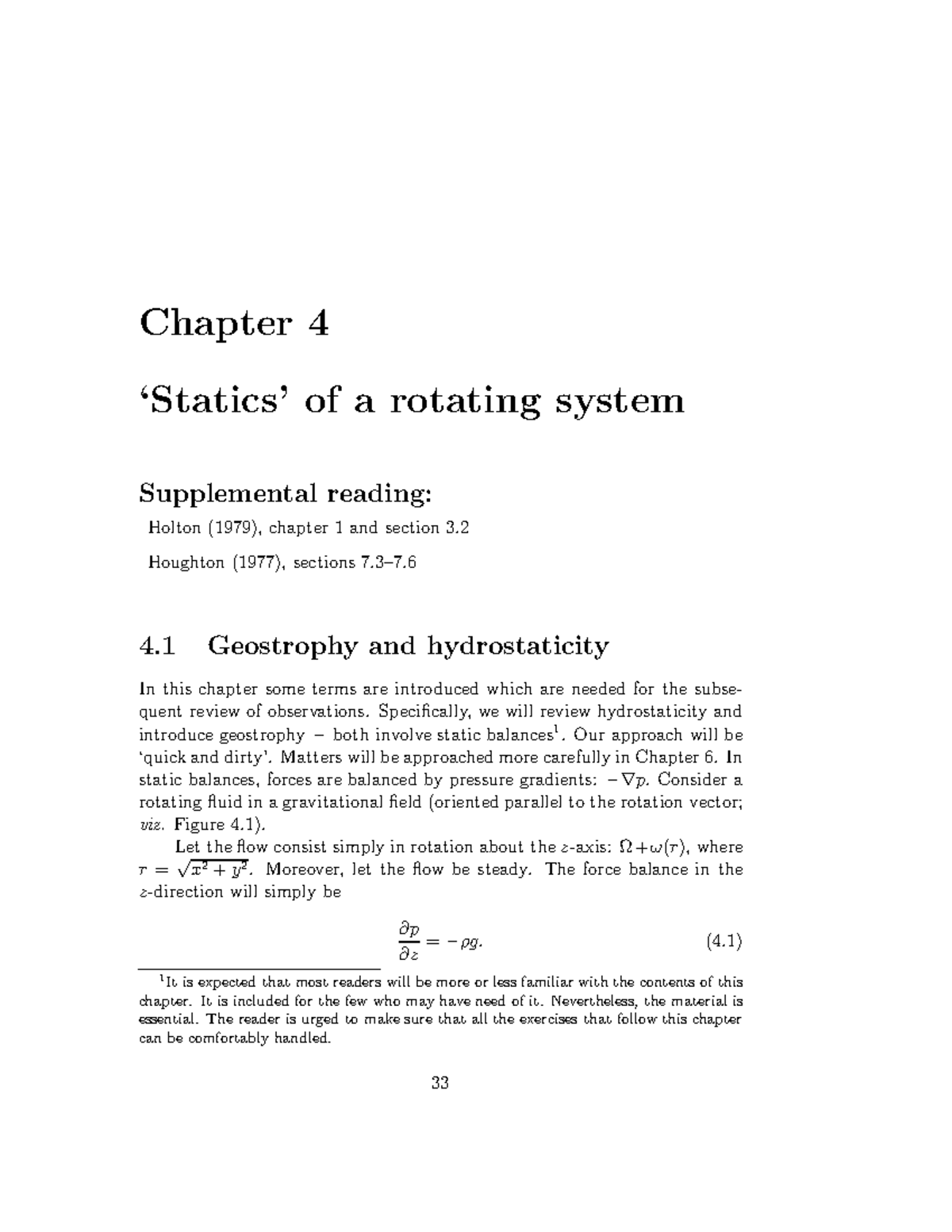 Statistics of rotating system notes - Chapter 4 ‘Statics’ of a rotating ...