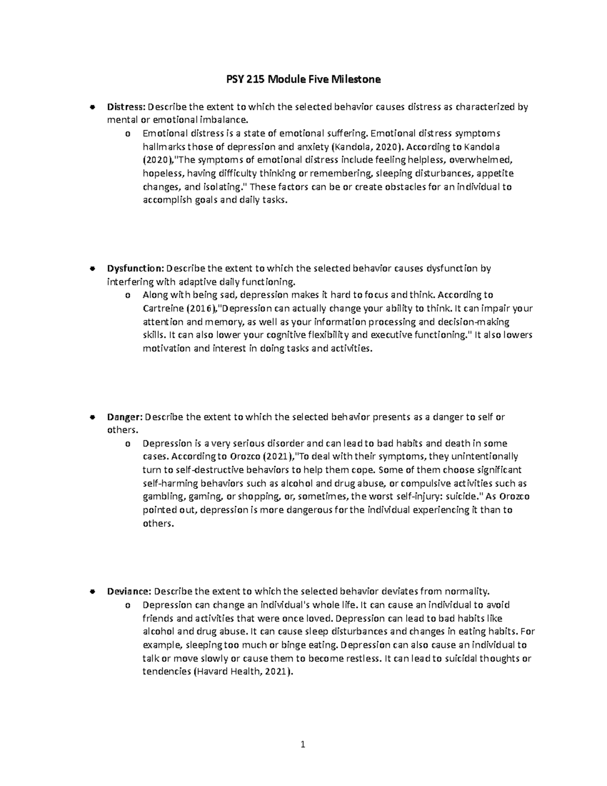 PSY 215 Module Five Milestone - PSY 215 Module Five Milestone Distress ...
