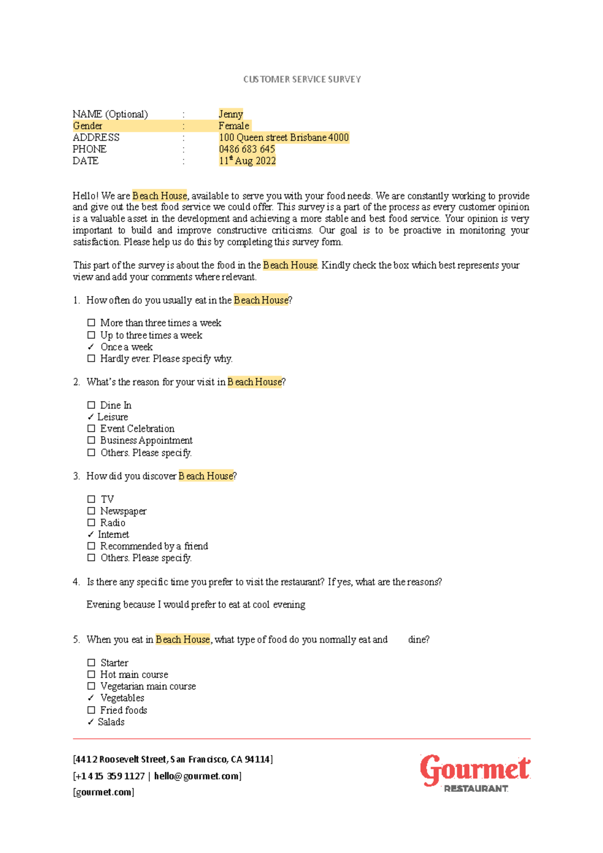 Customer service feedback form template - CUSTOMER SERVICE SURVEY NAME ...