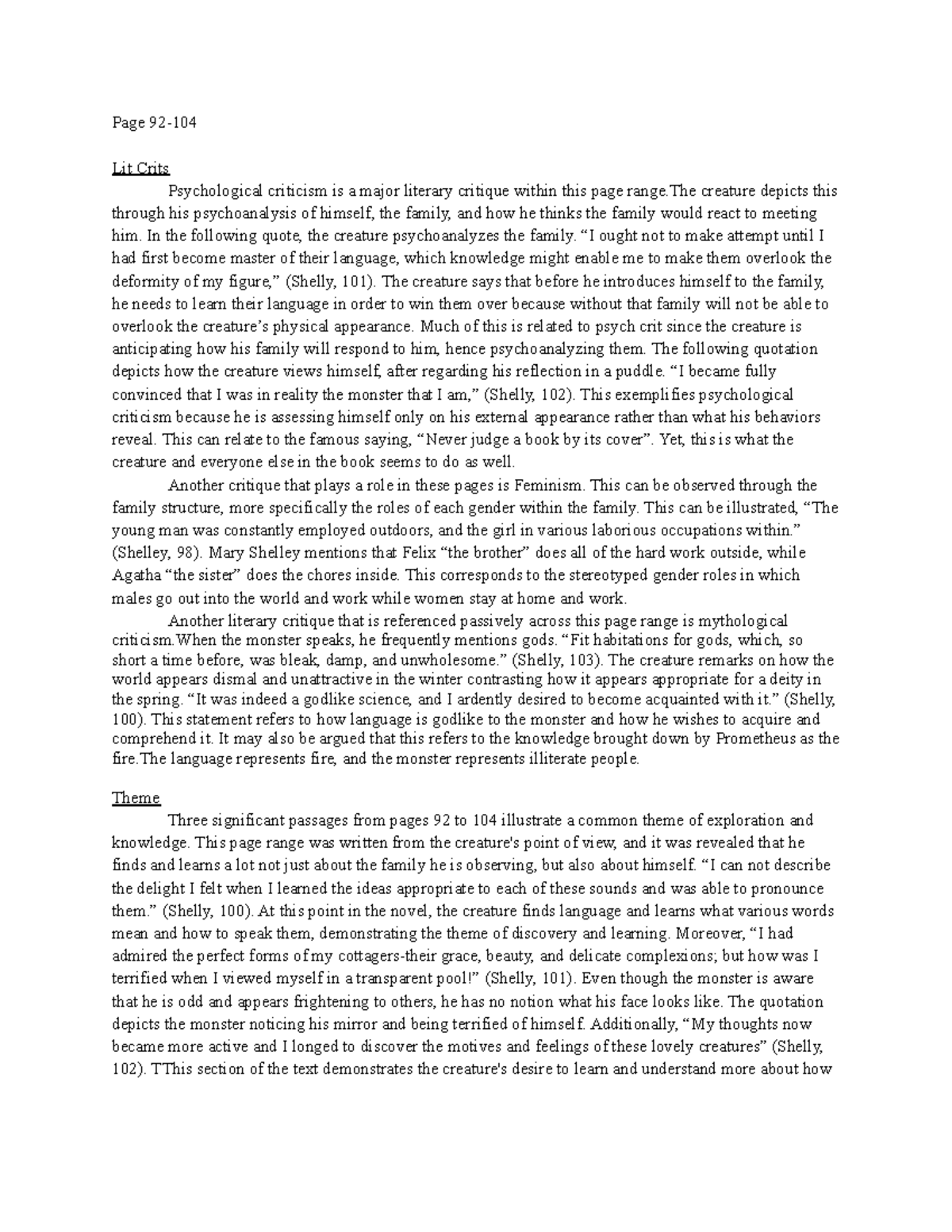 Chapter Chunk - Notes on the book - Page 92- Lit Crits Psychological ...