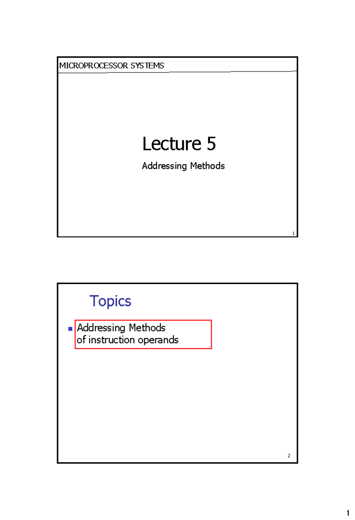 5 Addressing Methods - Lecture 5 1 MICROPROCESSOR SYSTEMS Addressing Methods Topics Addressing ...