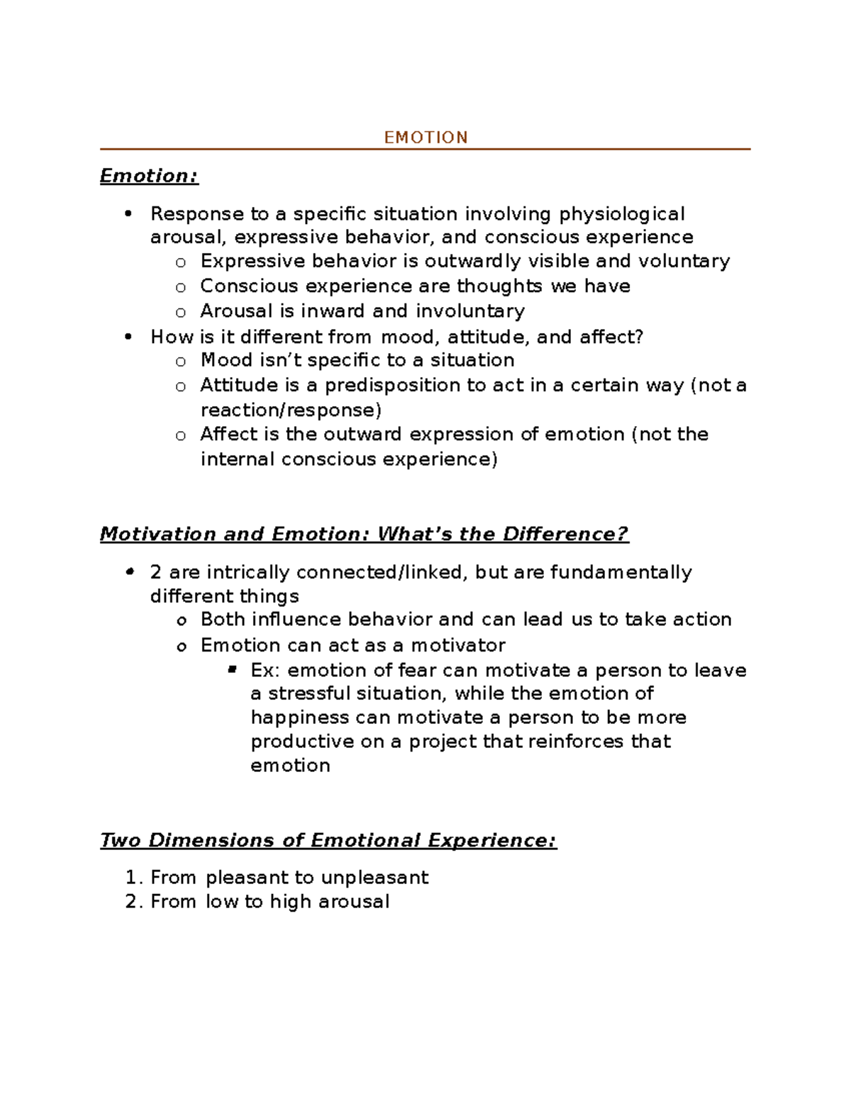 Emotion F2021 - professor: Dr. Mary Hargis - EMOTION Emotion: Response ...