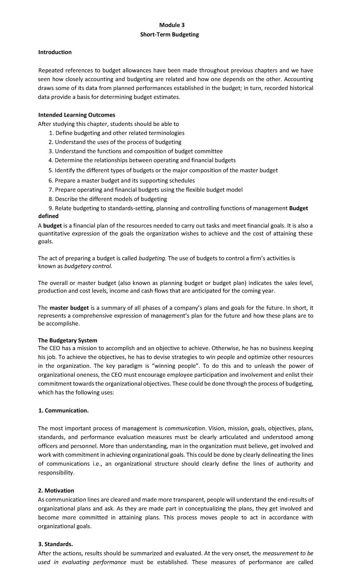 Module-3 Short Term Budgeting-1 - Module 3 Short-Term Budgeting ...