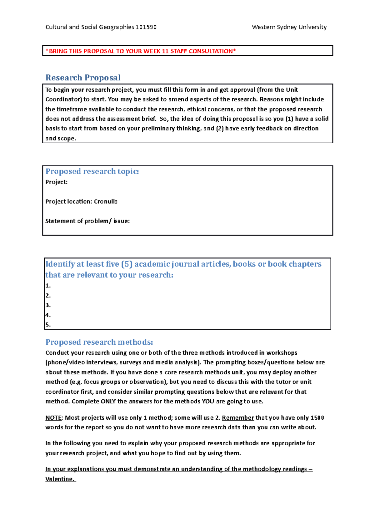 Research Proposal Form 2020 - Cultural and Social Geographies 101590 ...