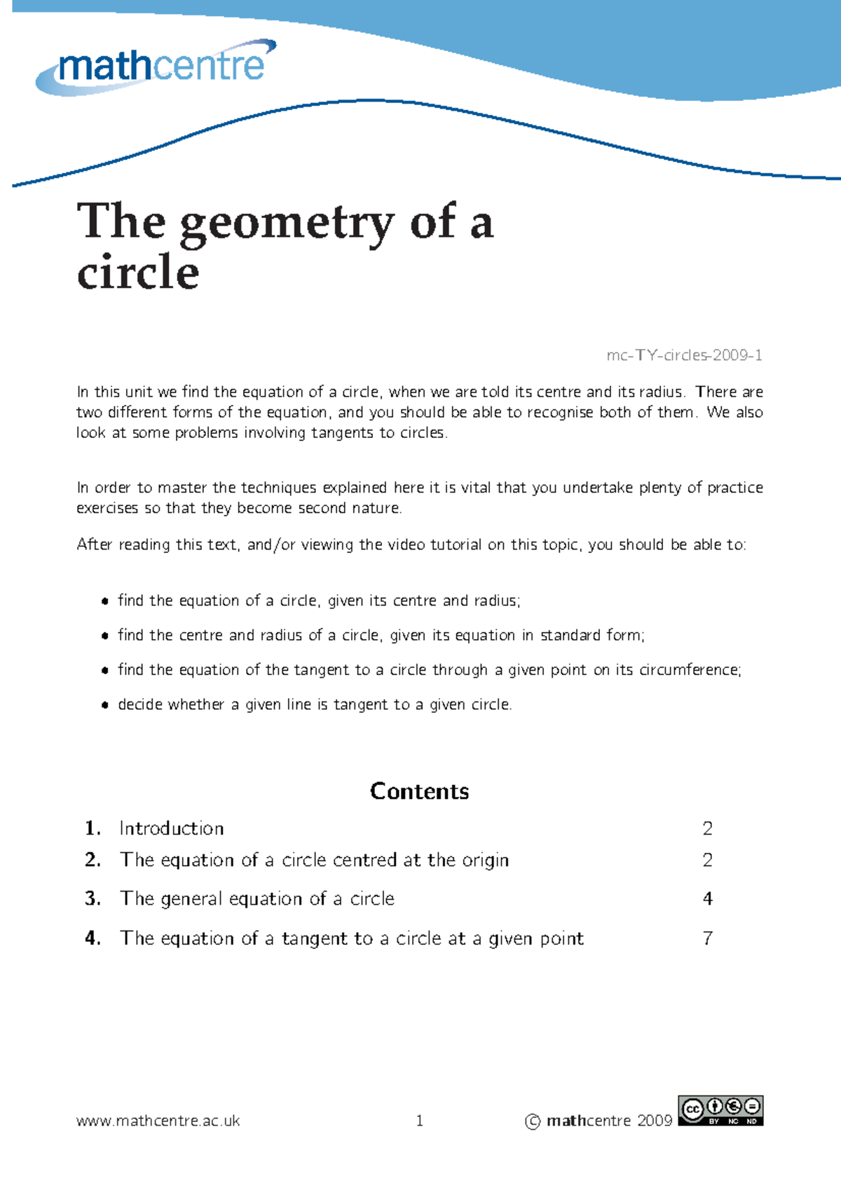 Conic sections - circles - The geometry of a circle mc-TY-circles-2009 ...