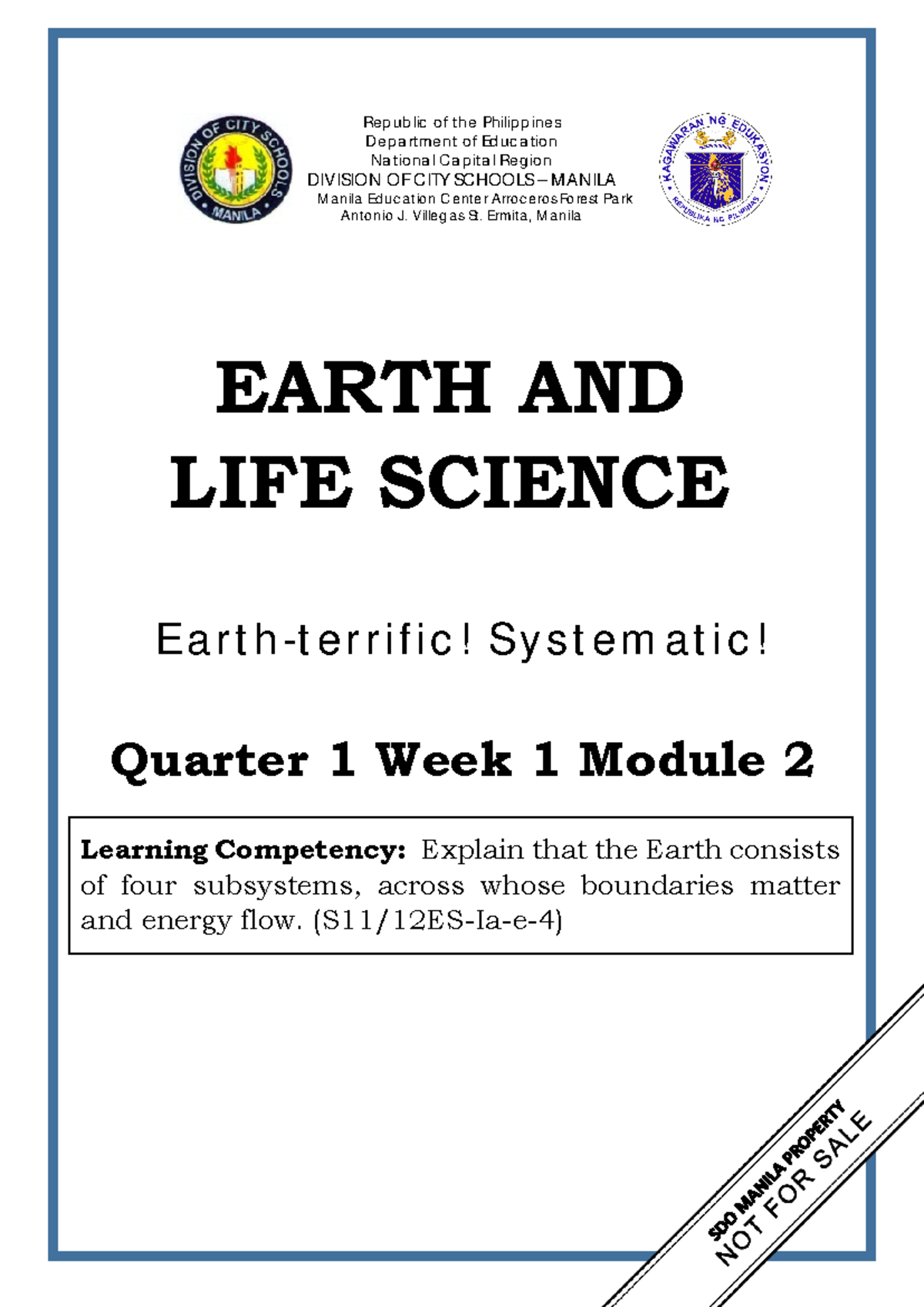 ELS Q1 W1 Mod2 Earth Systems 2 - Republic of the Philippines Department ...