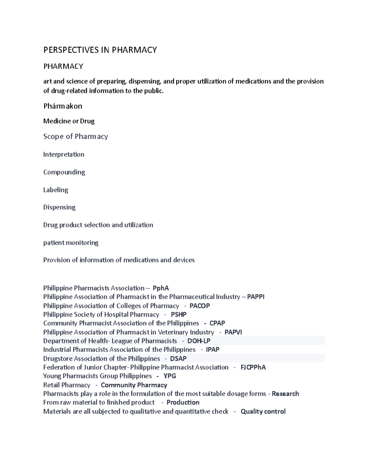 Perspectives IN Pharmacy - PERSPECTIVES IN PHARMACY PHARMACY art and ...