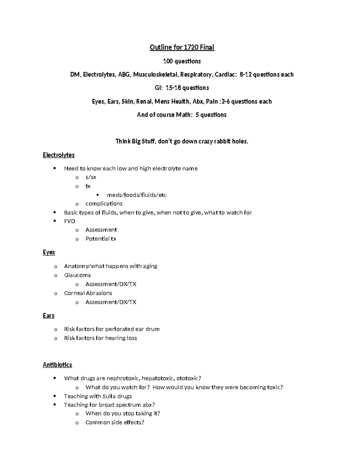 Outline for 1620 final - Outline for 1720 Final 100 questions DM ...