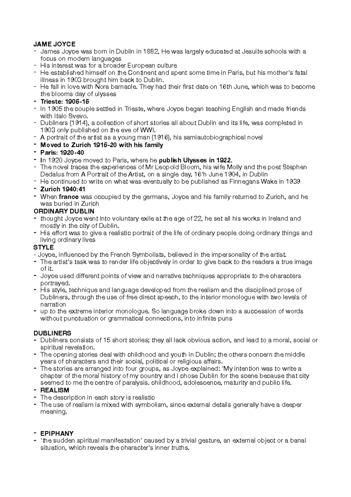 Joyce and Dubliners - JAME JOYCE - James Joyce was born in Dublin in ...