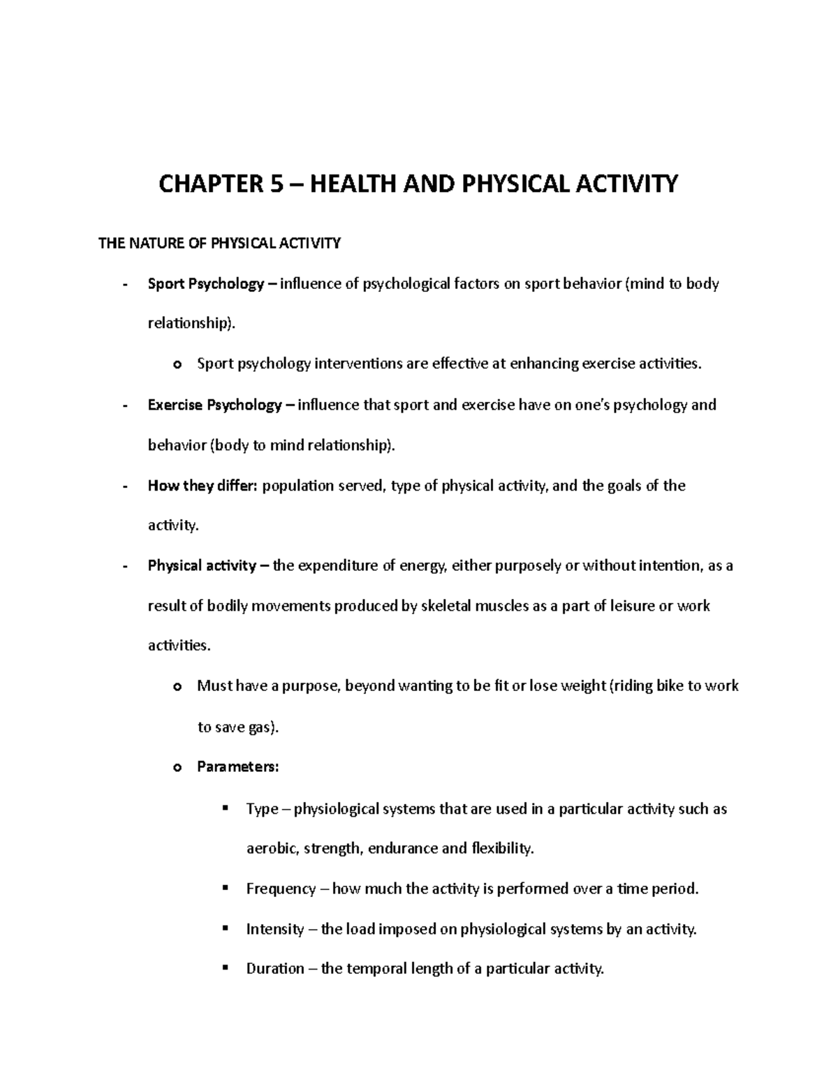 Psych 2036 Chapter 5 - CHAPTER 5 – HEALTH AND PHYSICAL ACTIVITY THE ...