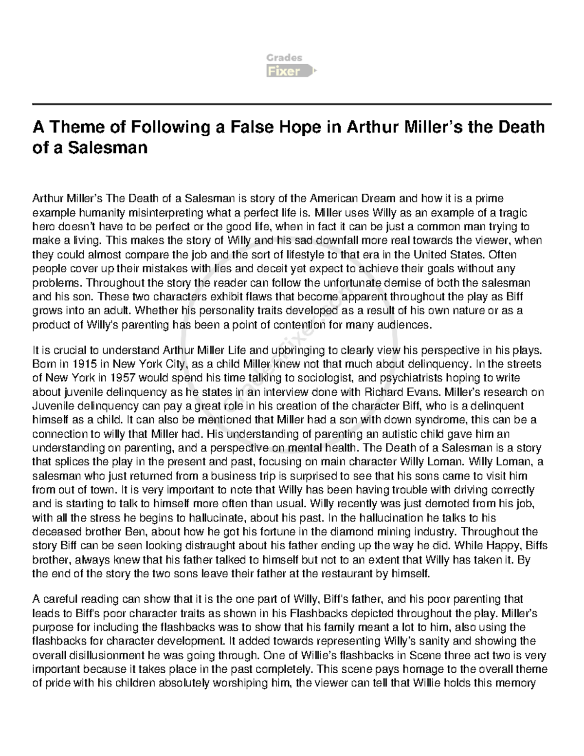 A Theme of Following a False Hope in Arthur Miller’s the Death of a ...