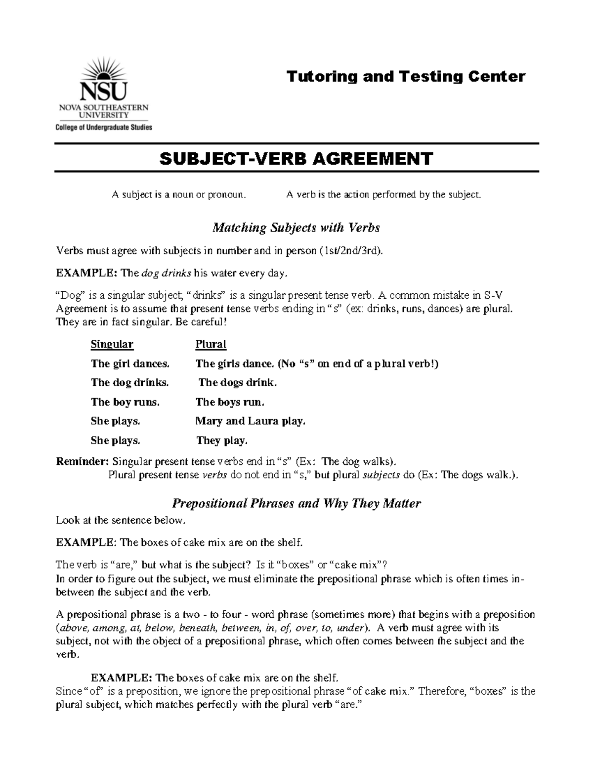 Subject Verb Agreement Rules and Answers - SUBJECT-VERB AGREEMENT A ...