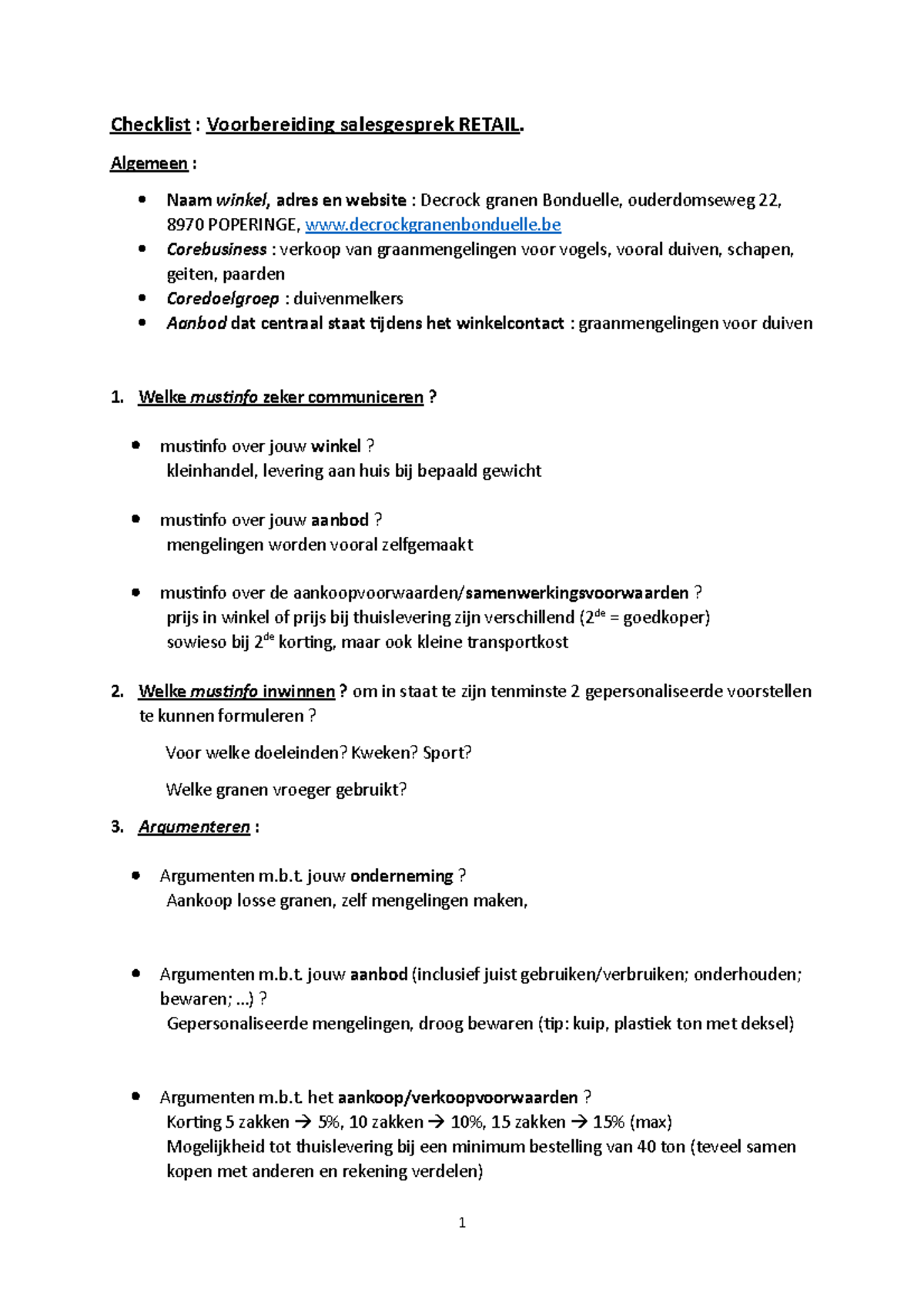 Checklist Voorbereiding salesgesprek Retail - Commercial Skills - - StuDocu