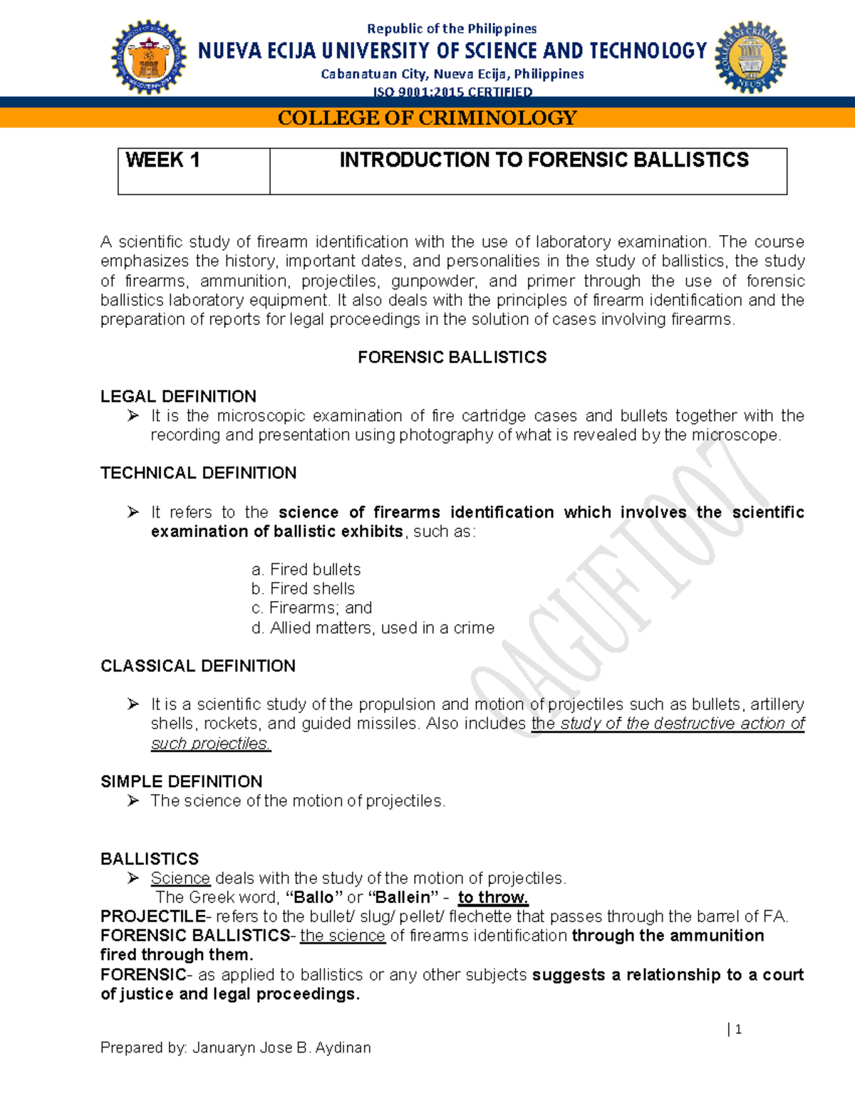 Forensic-6- Module - None - NUEVA ECIJA UNIVERSITY OF SCIENCE AND ...
