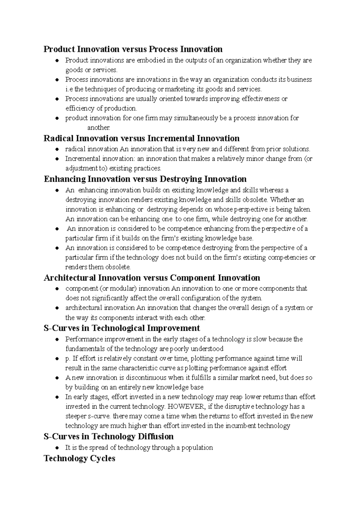 Summary of Chapter three - Product Innovation versus Process Innovation ...