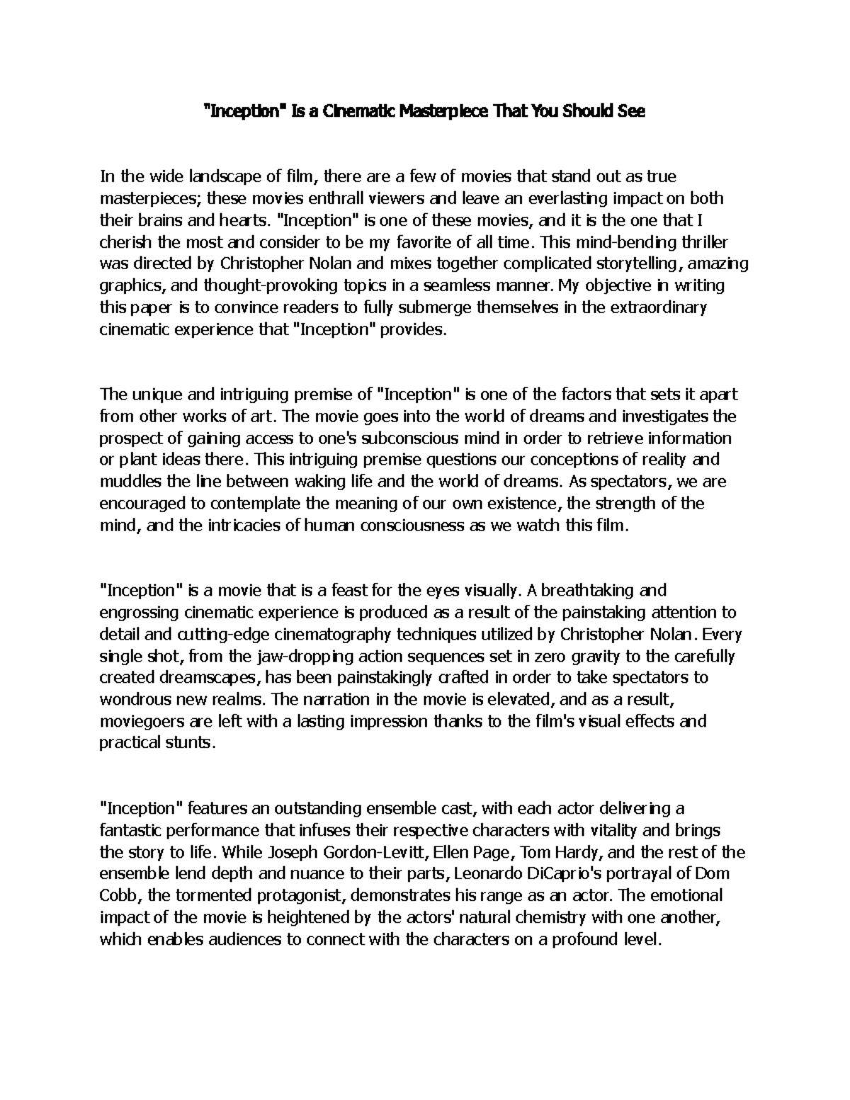 Inception- Is a Cinematic Masterpiece That You Should See (Essay ...