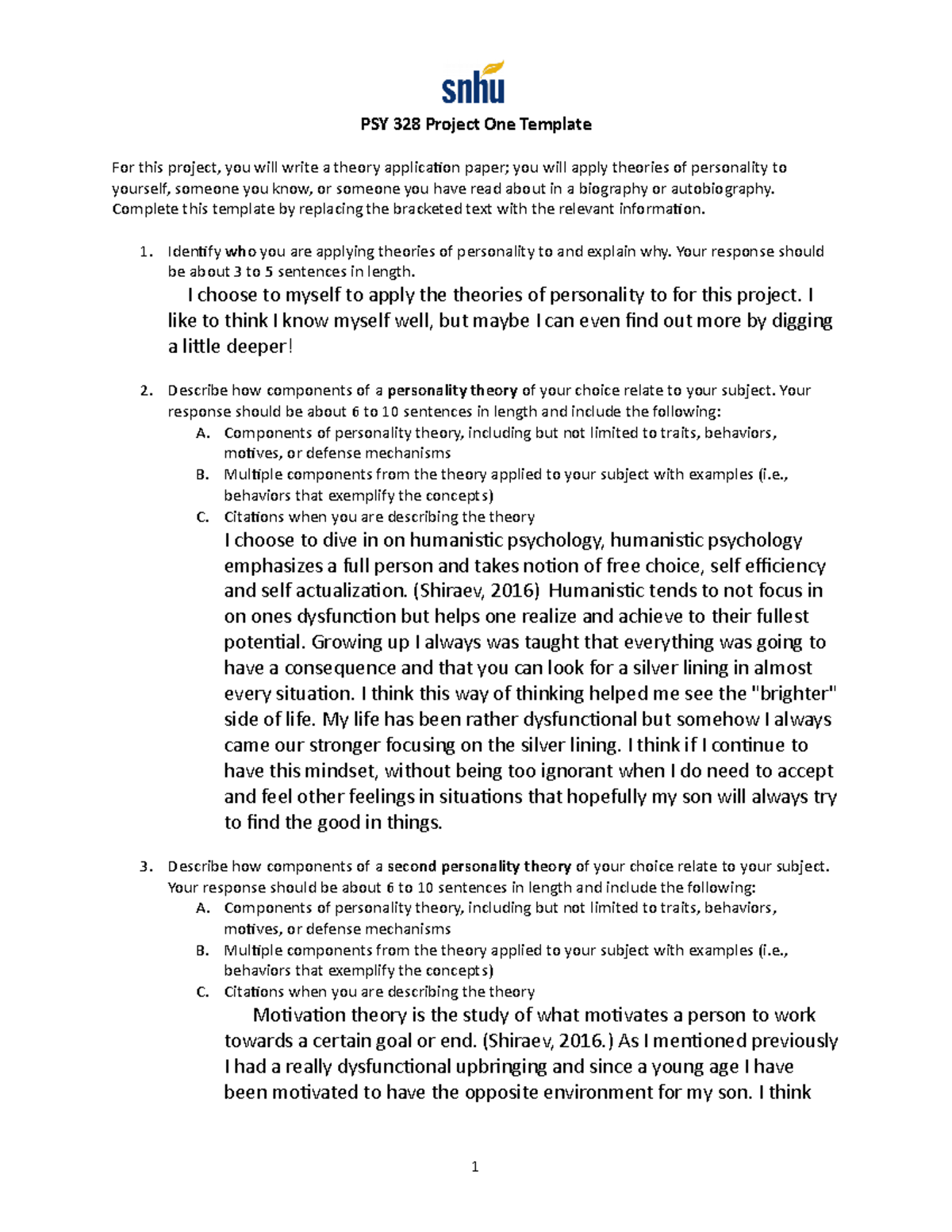 PSY 328 Project One Template - PSY 328 Project One Template For this ...