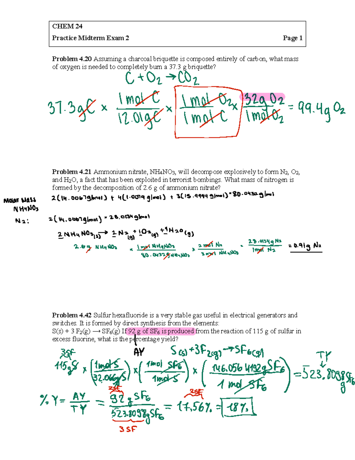 Chem24 2022spring midterm 2 practice solved Ch4 - CHEM 24 Practice ...