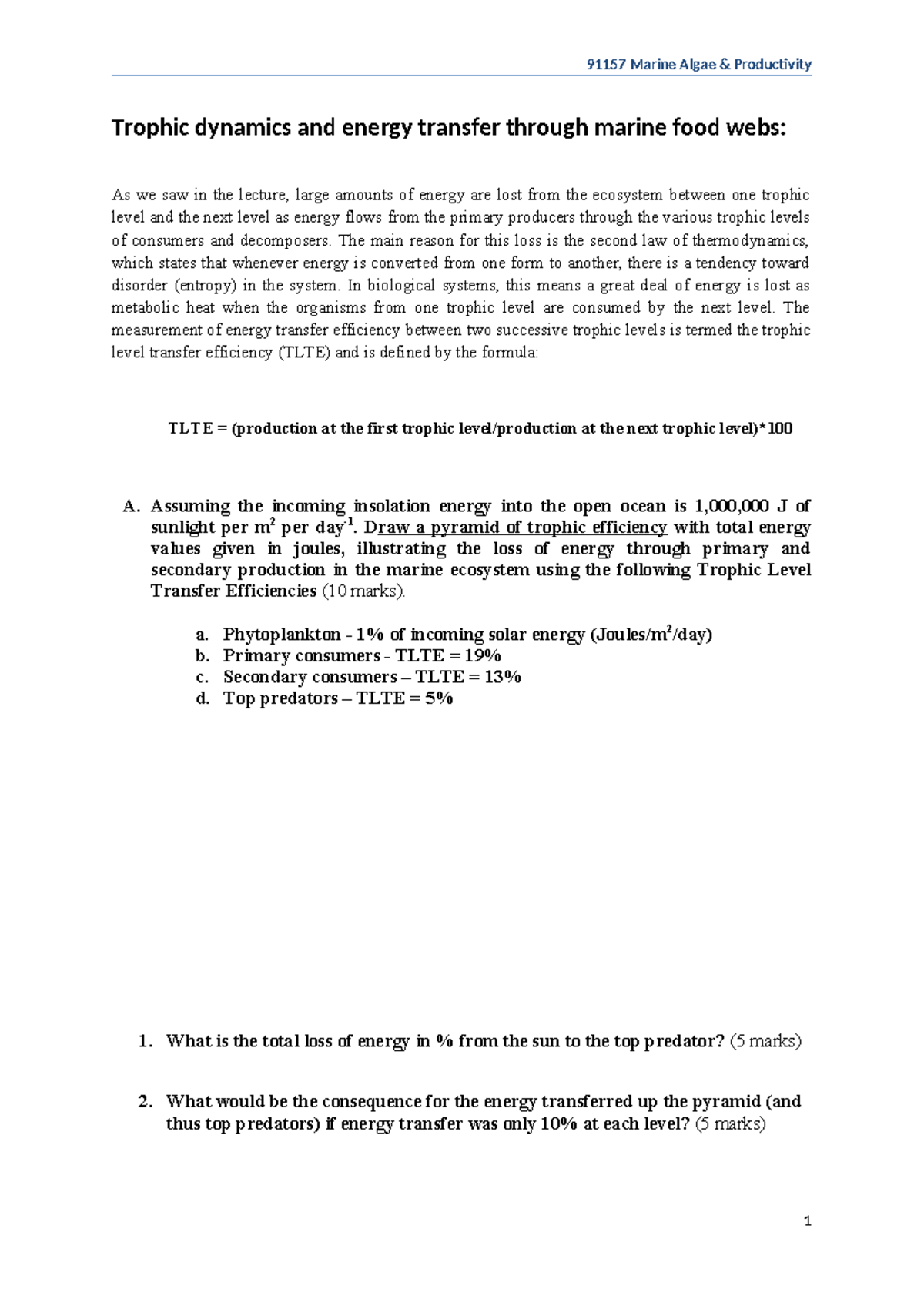 WS4 Trophic exercise - Trophic dynamics and energy transfer through ...