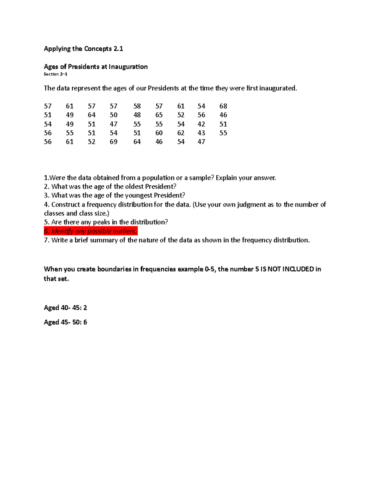 Frequency Distribution - Individual problem - Applying the Concepts 2 ...