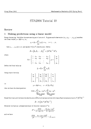 Assignment 1 STA2002 - STA2002 Probability and Statistics II Assignment 1 Due date: September 30 ...