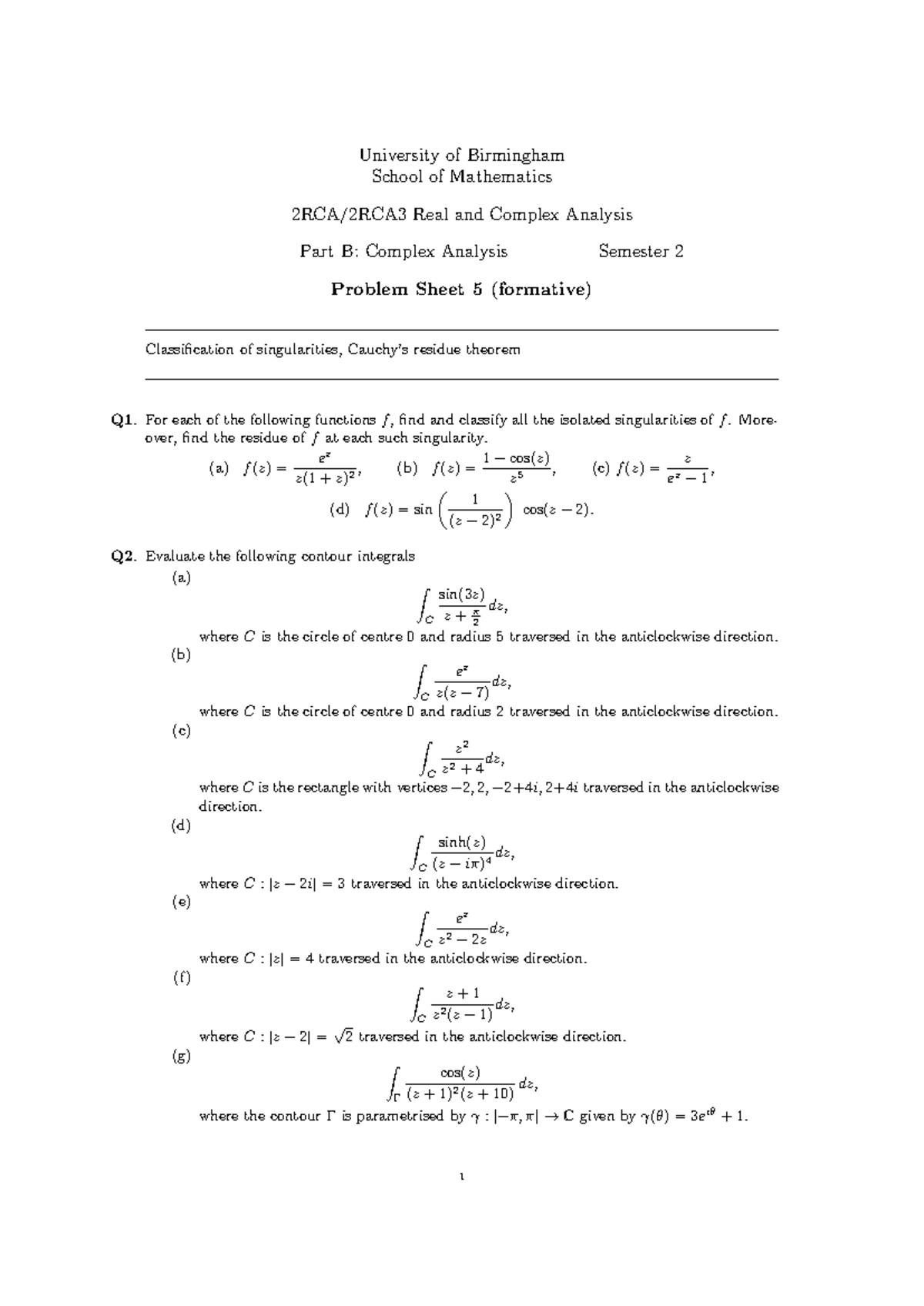PS5-1 - problem sheet 5 (summative) - University of Birmingham School of Mathematics 2RCA/2RCA3 ...