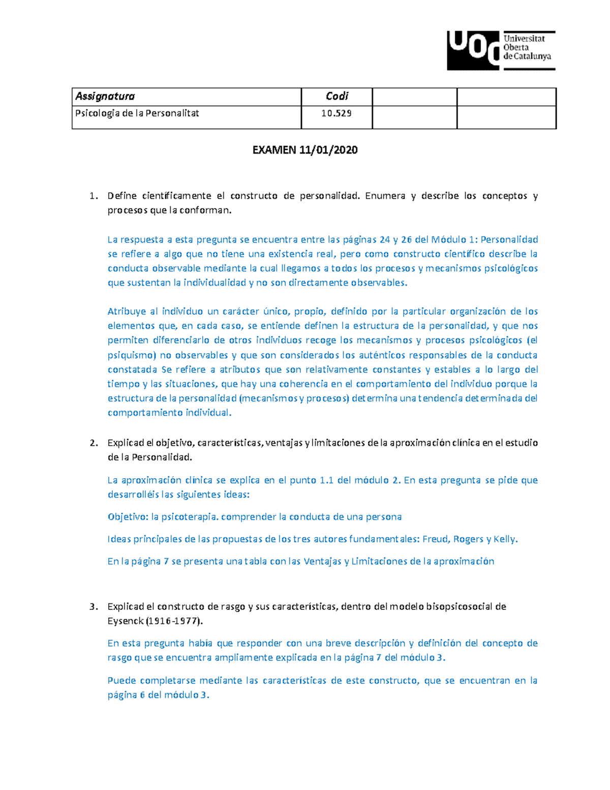 Examen Psico Personalidad Enero 2020 - Warning: TT: undefined function: 32 Warning: TT ...
