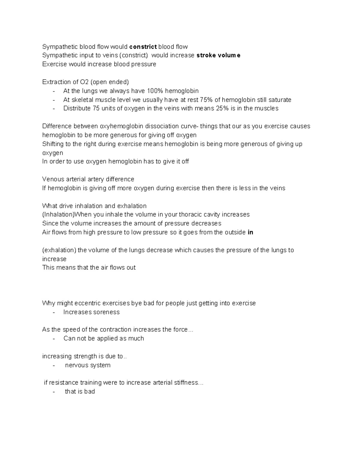 Ex Phys - early lectures - Sympathetic blood flow would constrict blood ...