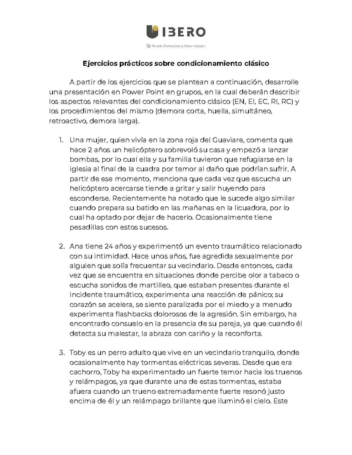ACTIVIDAD basica - Ejercicios prácticos sobre condicionamiento clásico ...