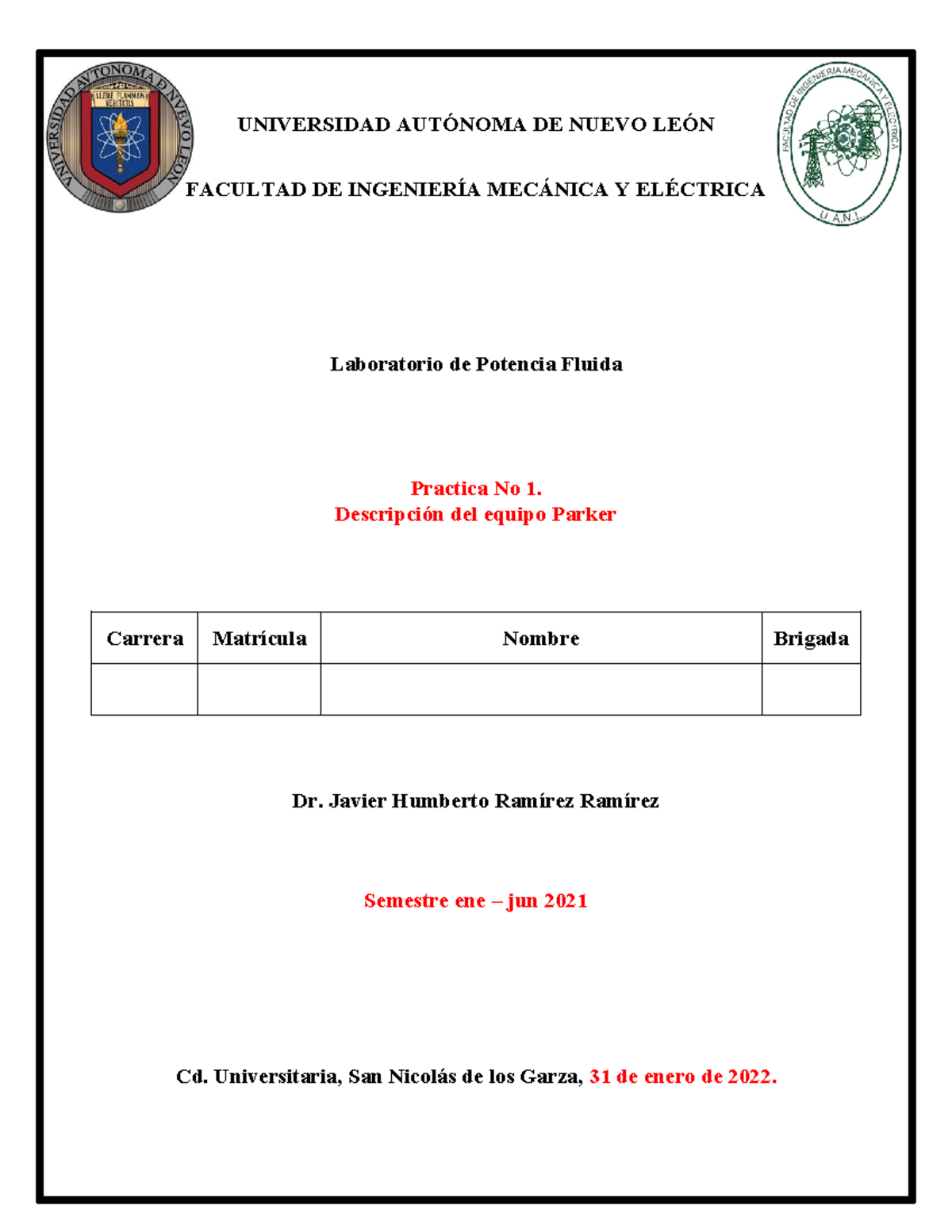 Portada Lab - Potencia Fluida Y Laboratorio - UNIVERSIDAD AUTÓNOMA DE NUEVO LEÓN FACULTAD DE ...