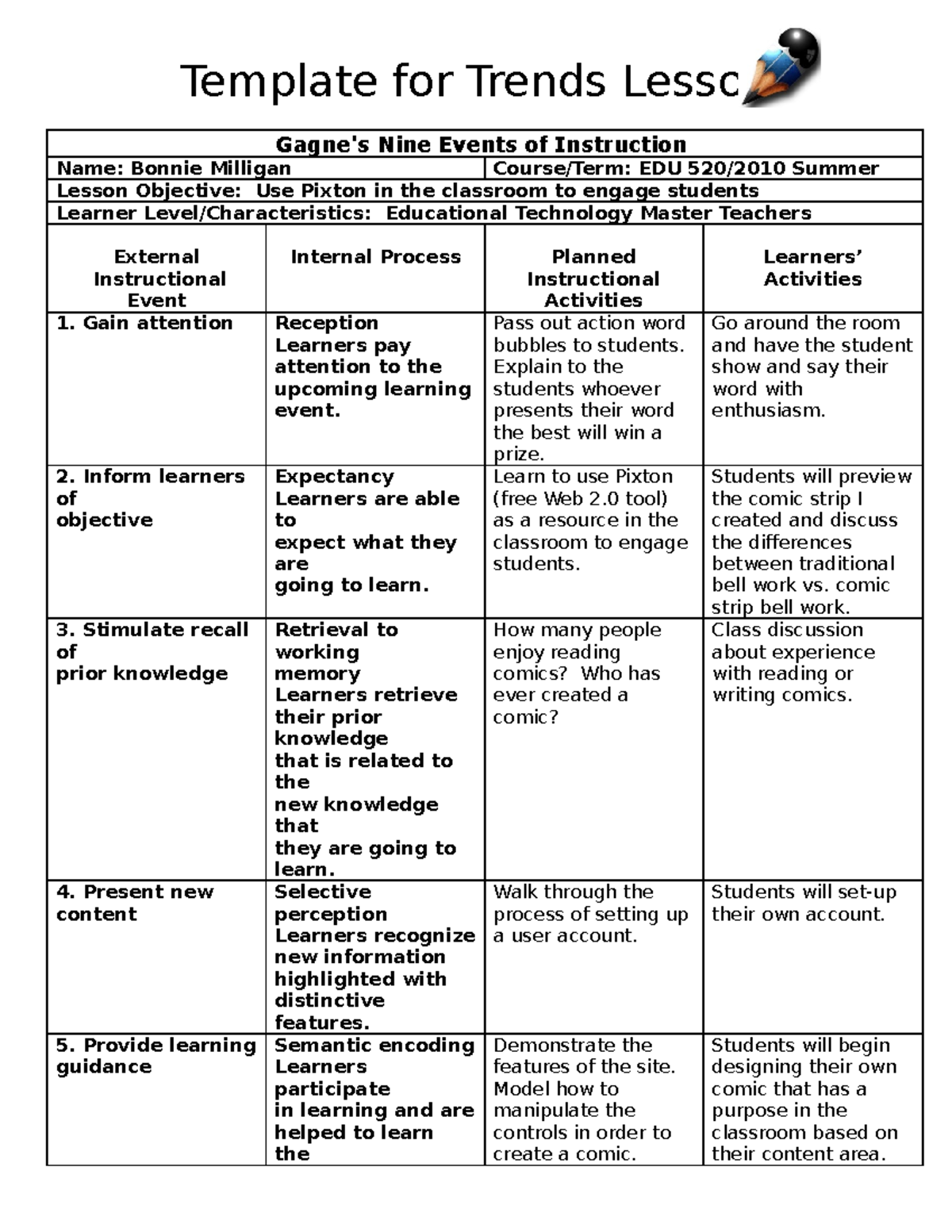 Gagné nive events of learning.theoretical and - Template for Trends ...